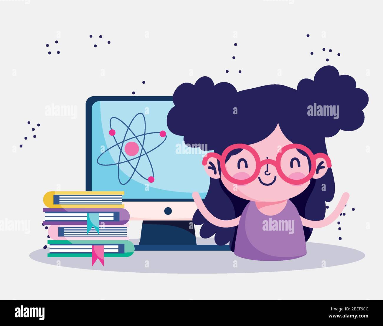 education online, student girl with stack books and computer cartoon ...