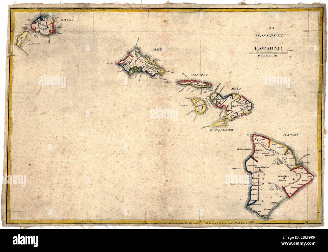 Hawaii map 1837 by Kalama Stock Photo - Alamy