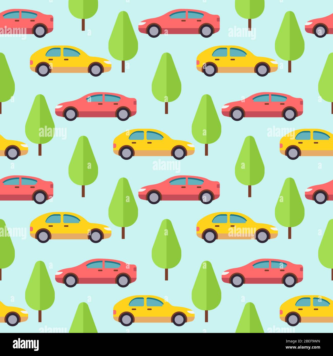 Cars and trees seamless pattern design. Background with transport ...