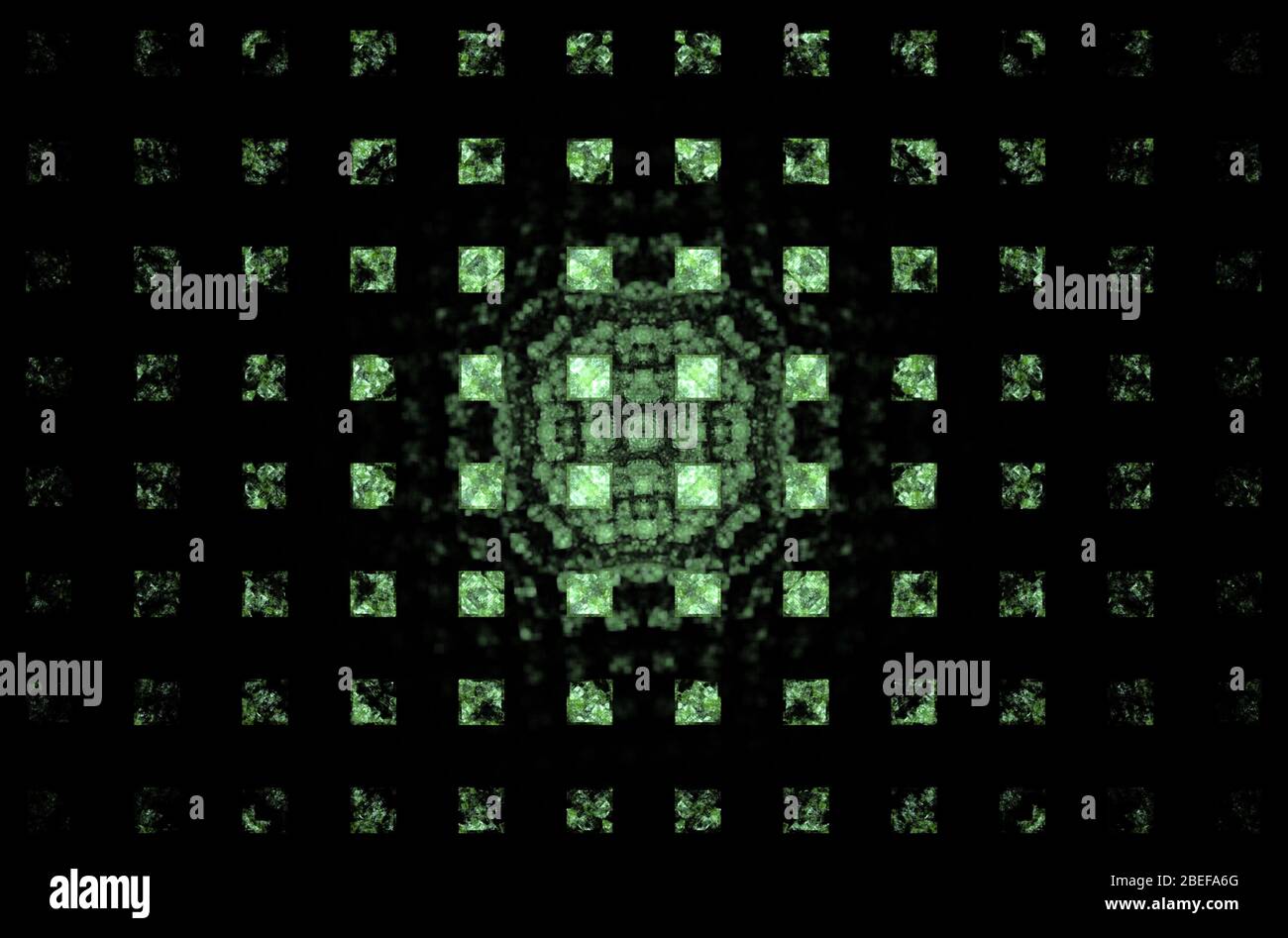 Green square fractal pattern on black background.Mosaic texture ...