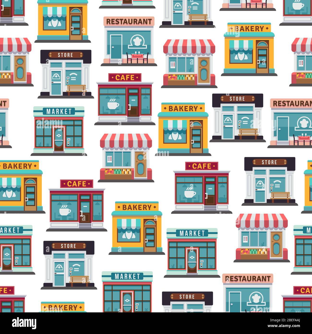 Store fronts seamless pattern - cafe, restaurant, market seamless ...