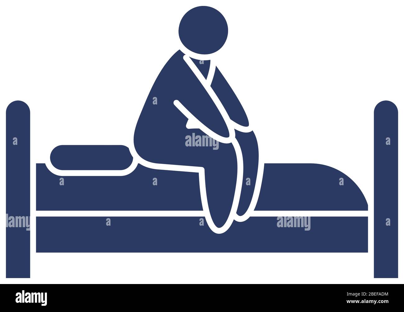 pictogram man sitting on bed icon over white background, line style ...