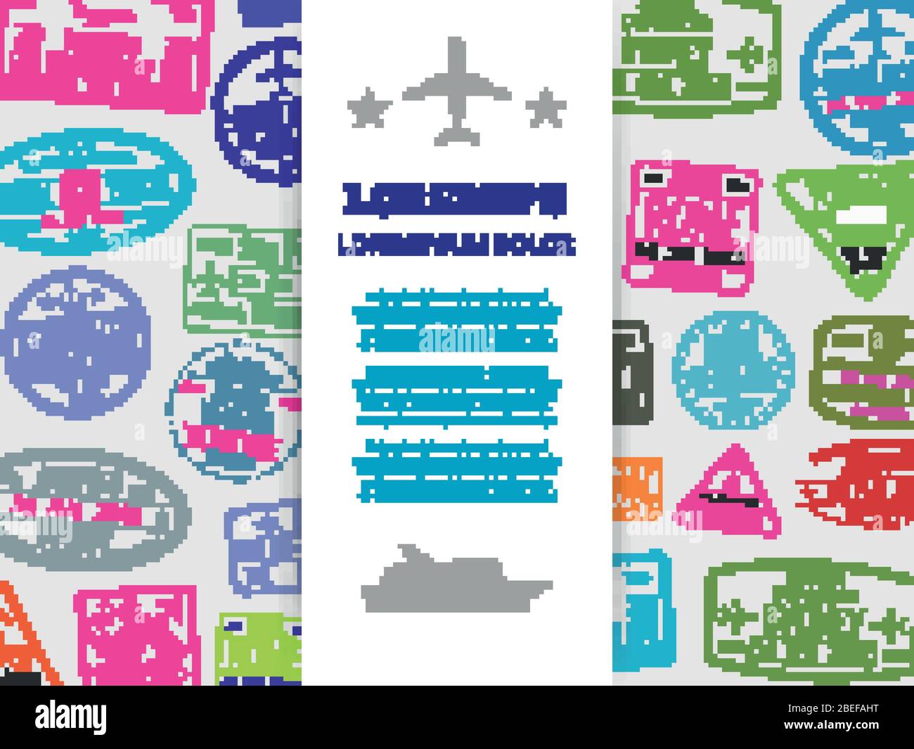 Travel banner with grunge passport stamps background. Vector stamp mark ...