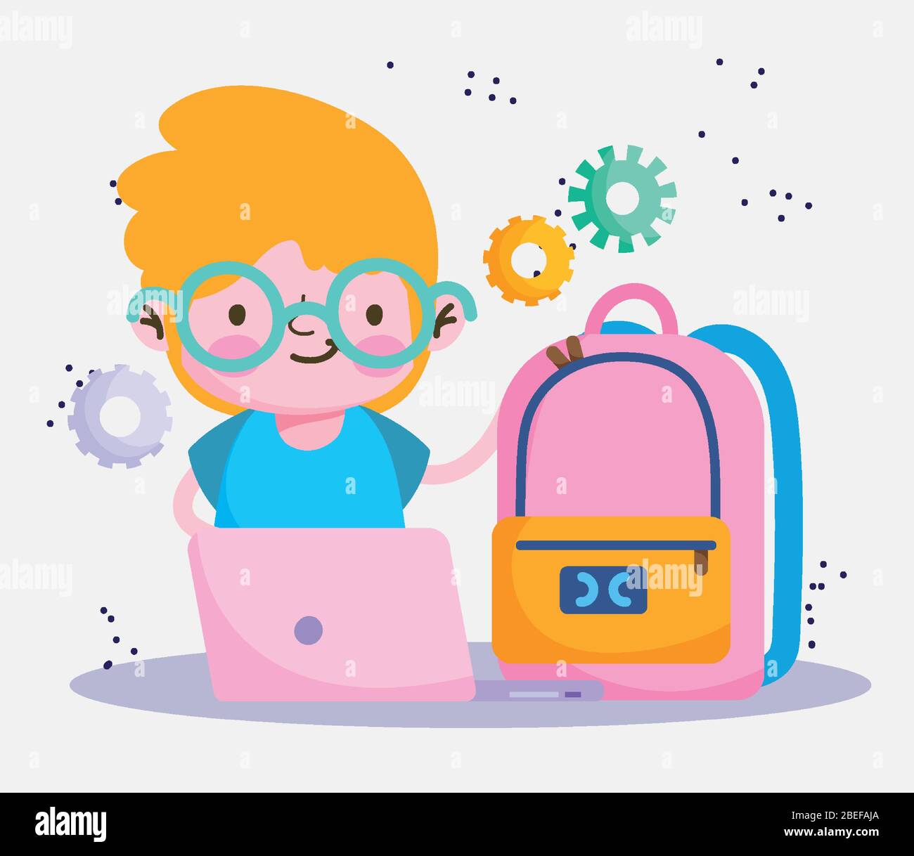 education online, student boy with laptop and backpack cartoon vector ...