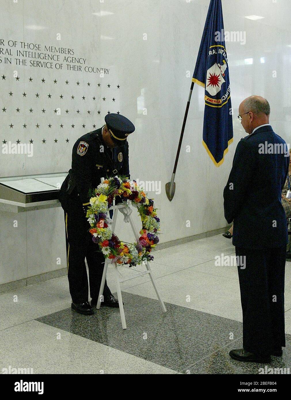 Haydn announcing four new stars on CIA wall Stock Photo - Alamy