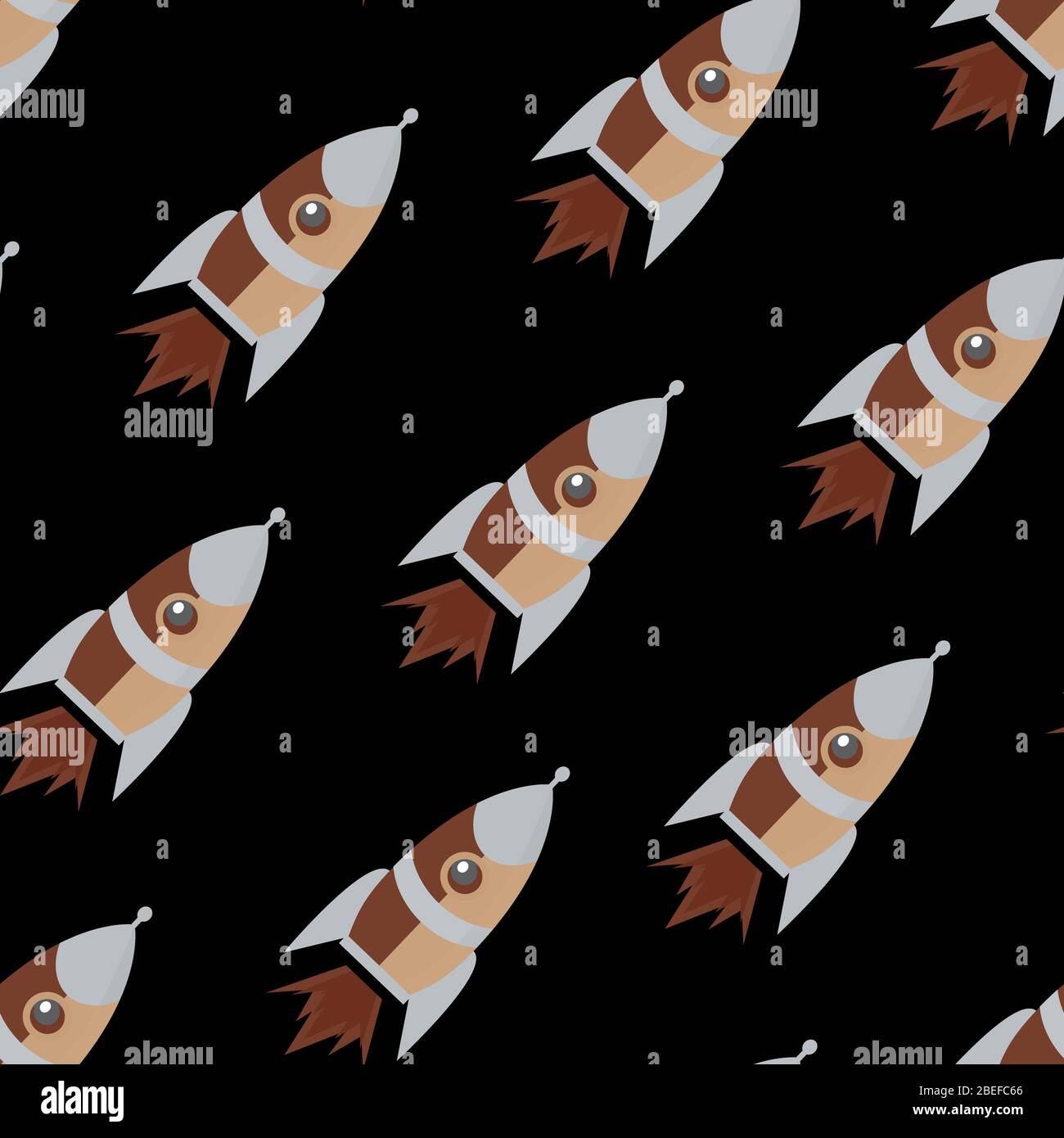 Cute and colorful space seamless pattern background with rockets. Dark ...