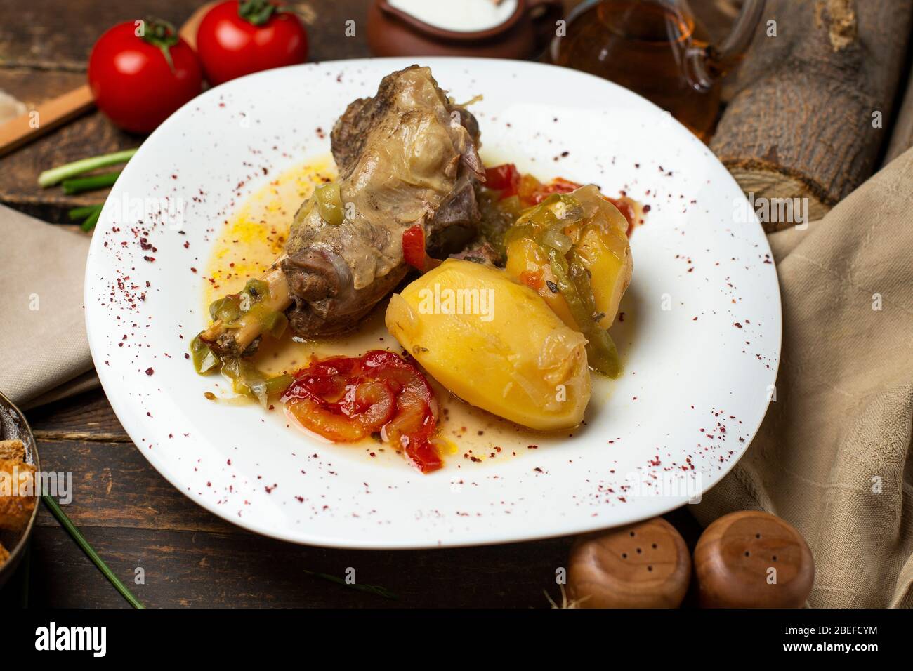 delicious meat and potato meal with background Stock Photo - Alamy