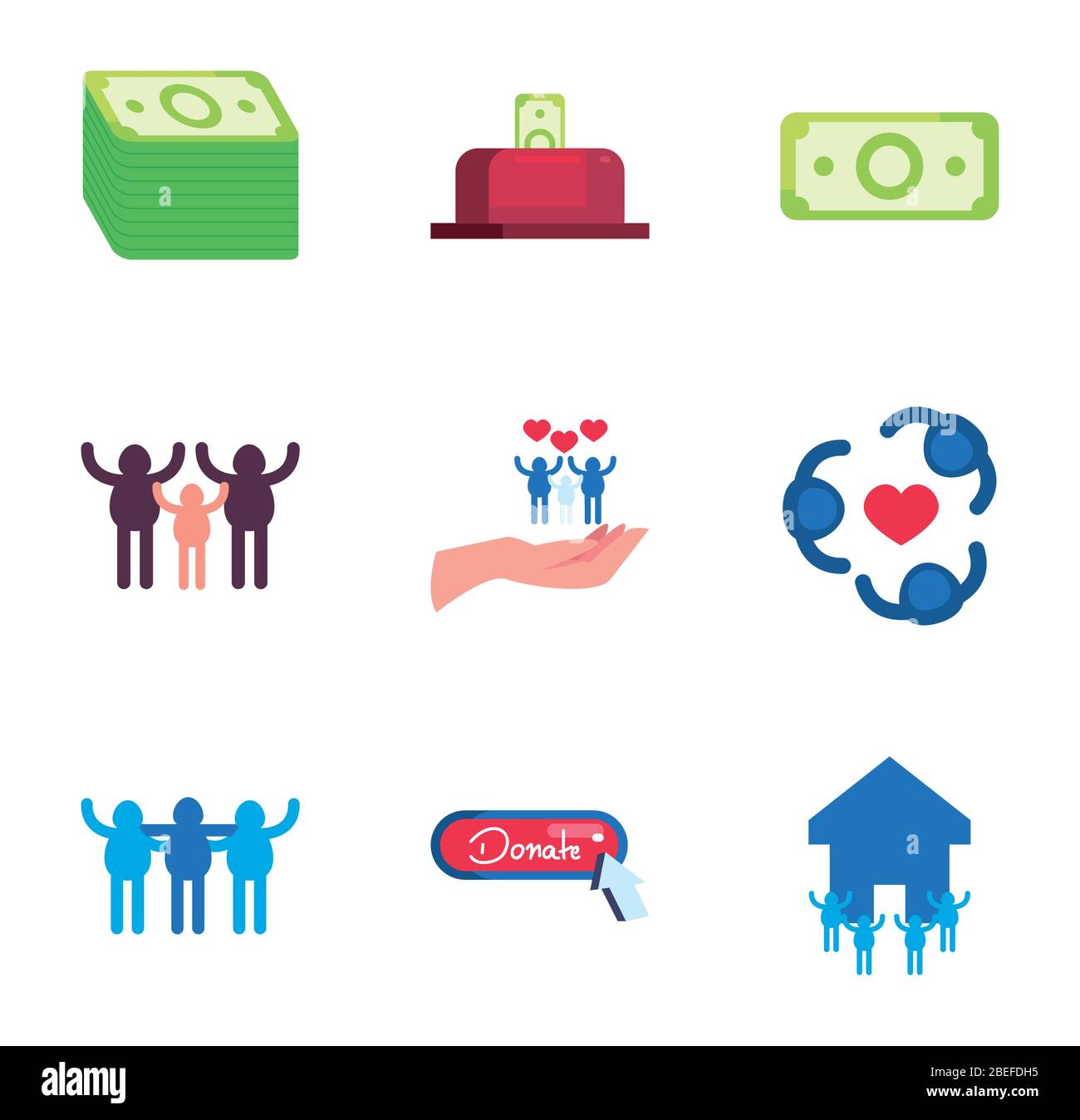 people, charity and donations icon set over white background, flat ...