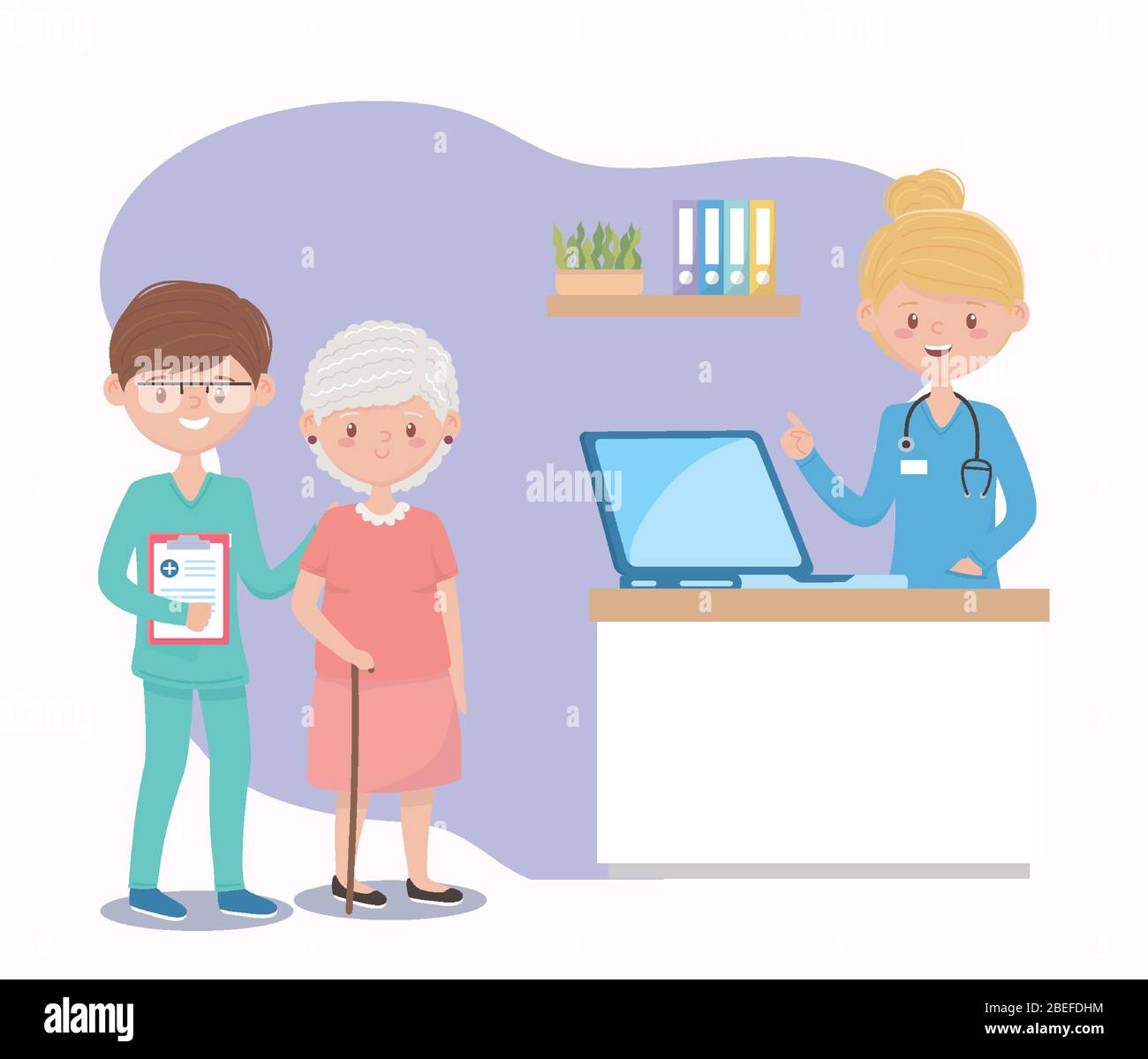 female and male nurses and grandma assistance, doctors and elderly ...