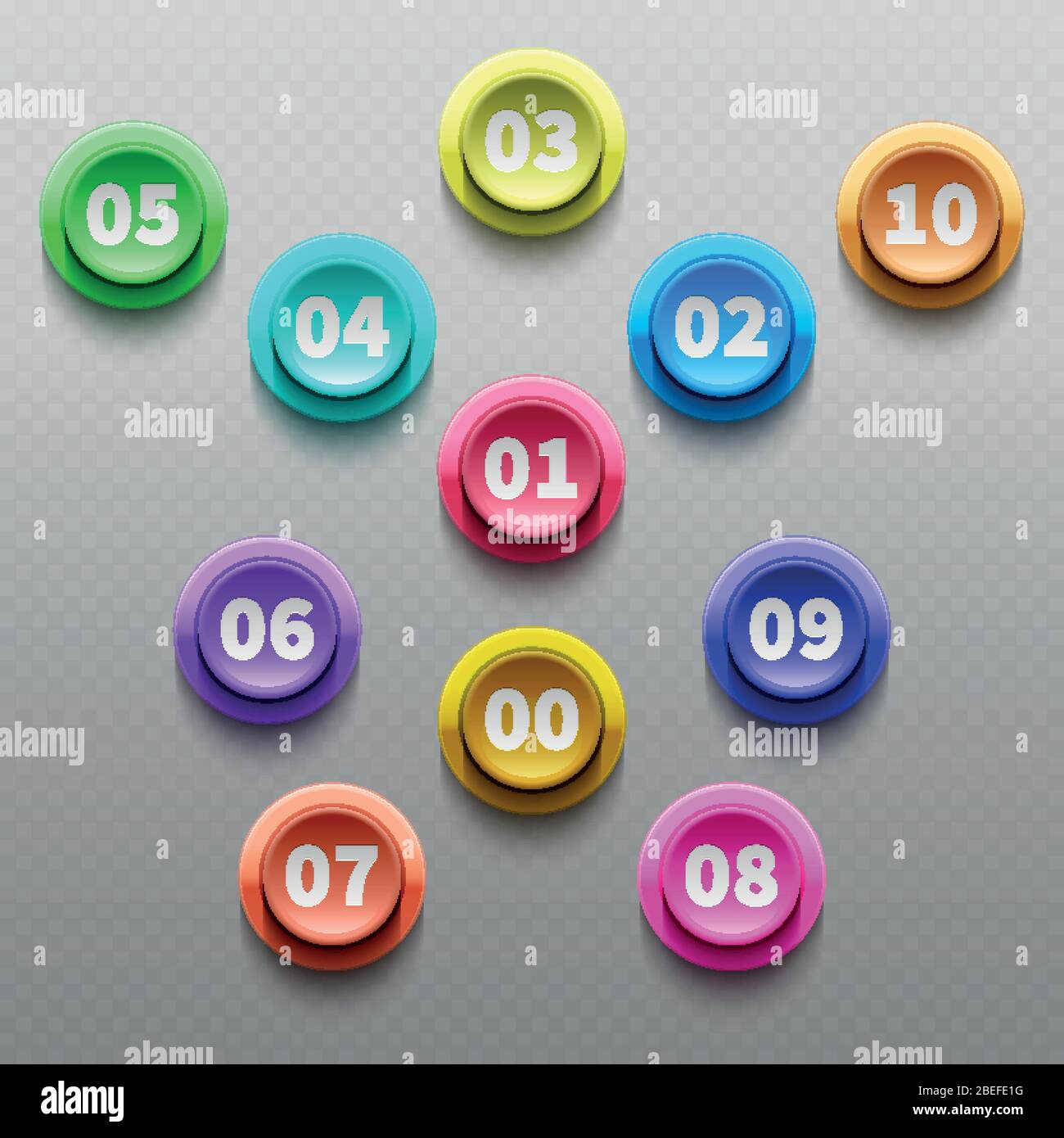 Number buttons, 3d pointing bullets isolated vector set. 3d point button with number ...