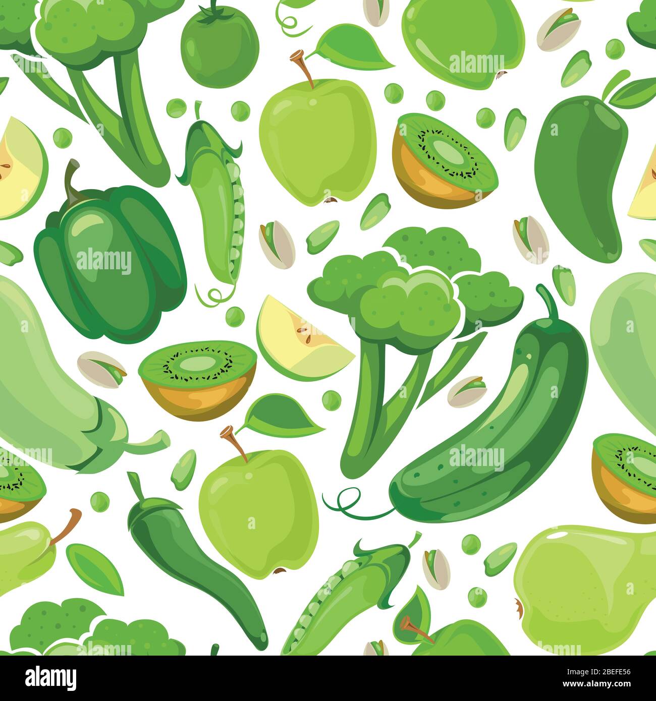 Seamless texture with green vegetabels and fruits. Background vector ...
