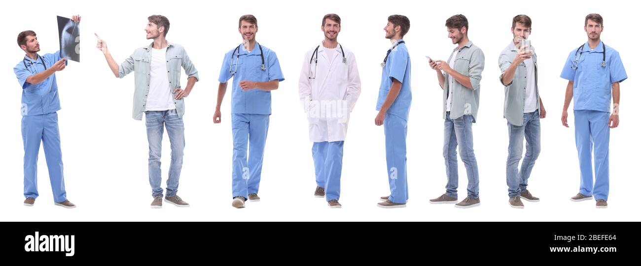 collage doctor and young man isolated on white Stock Photo - Alamy