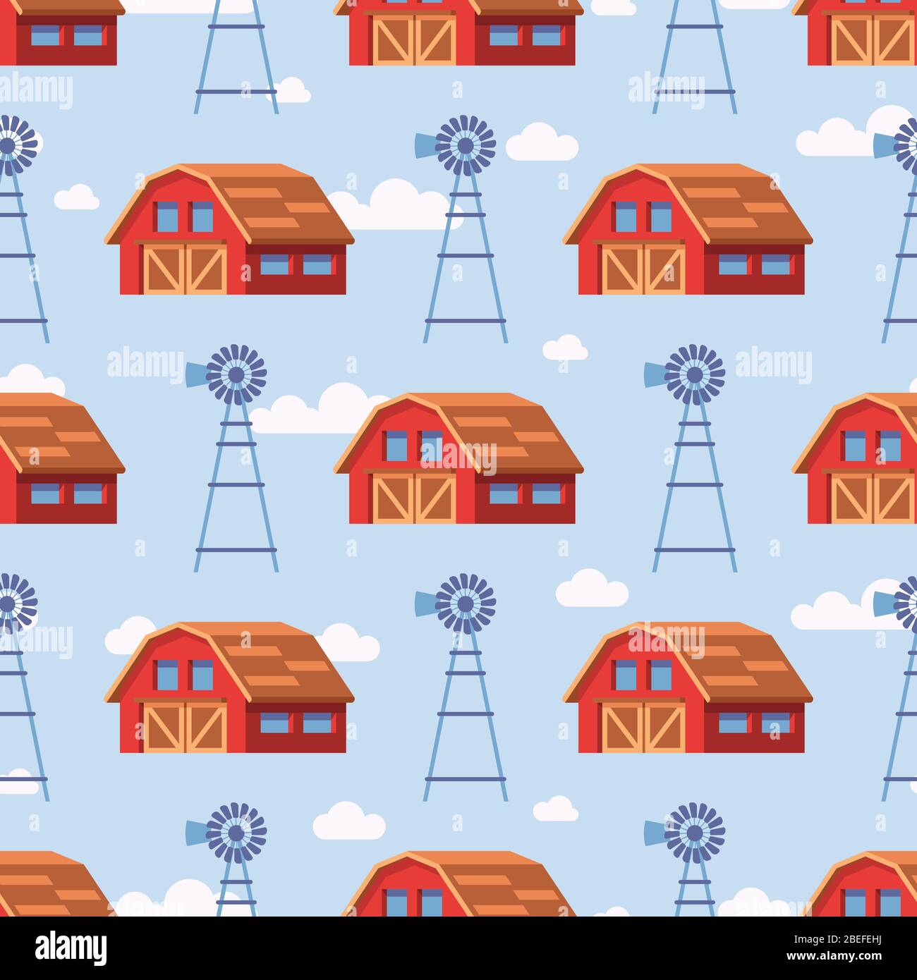 Red farm house seamless pattern design background. Vector illustration ...