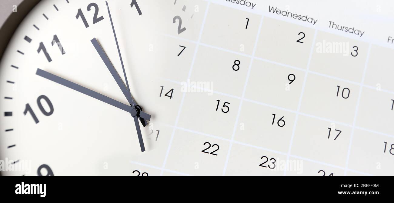 Clock face and calendar composite Stock Photo - Alamy