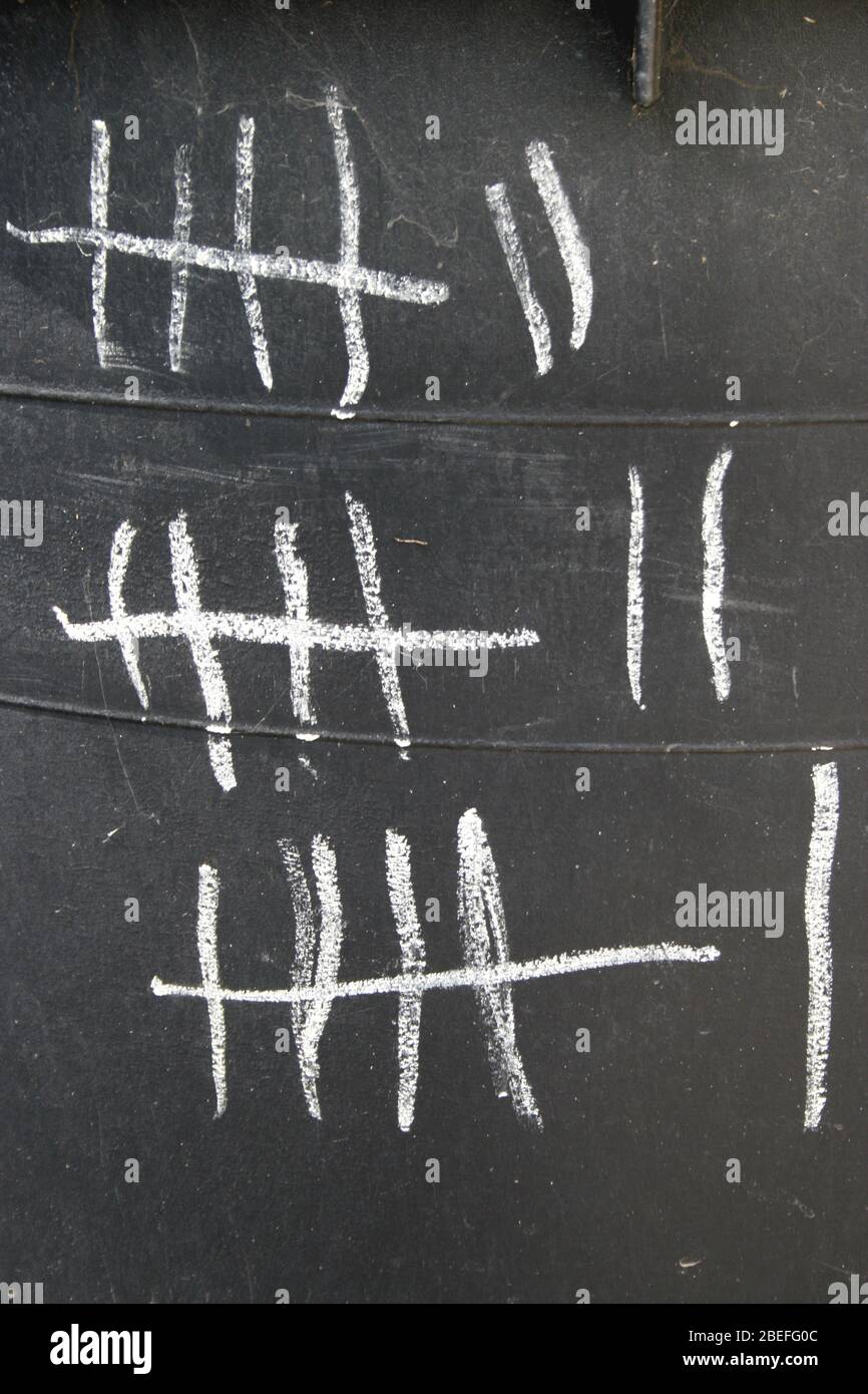 Tally marks or hash marks, a unary numeral system Stock Photo - Alamy