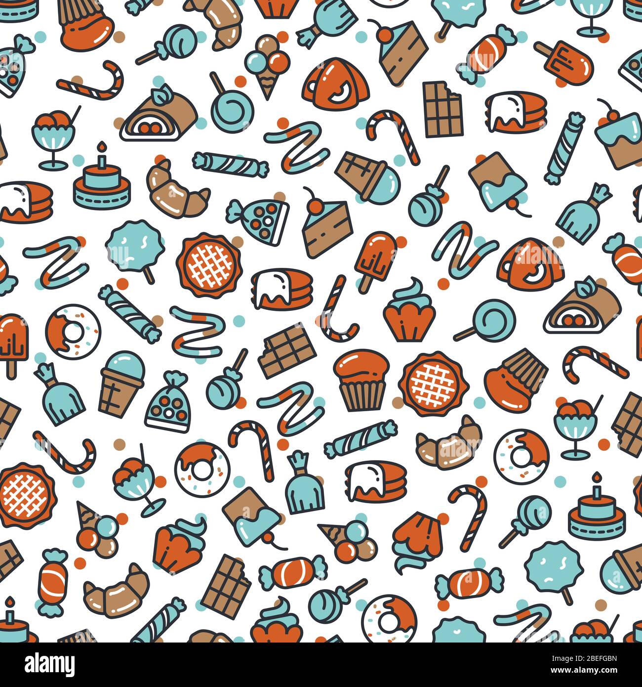 Sweet desserts candies bakery cakes seamless pattern. Vector flat ...
