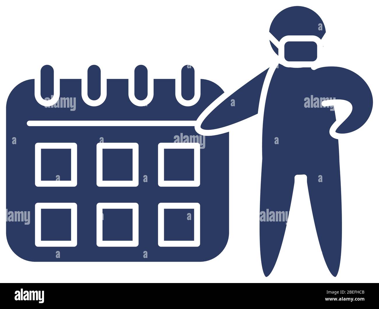 pictogram man with mouth mask and calendar planner icon over white ...