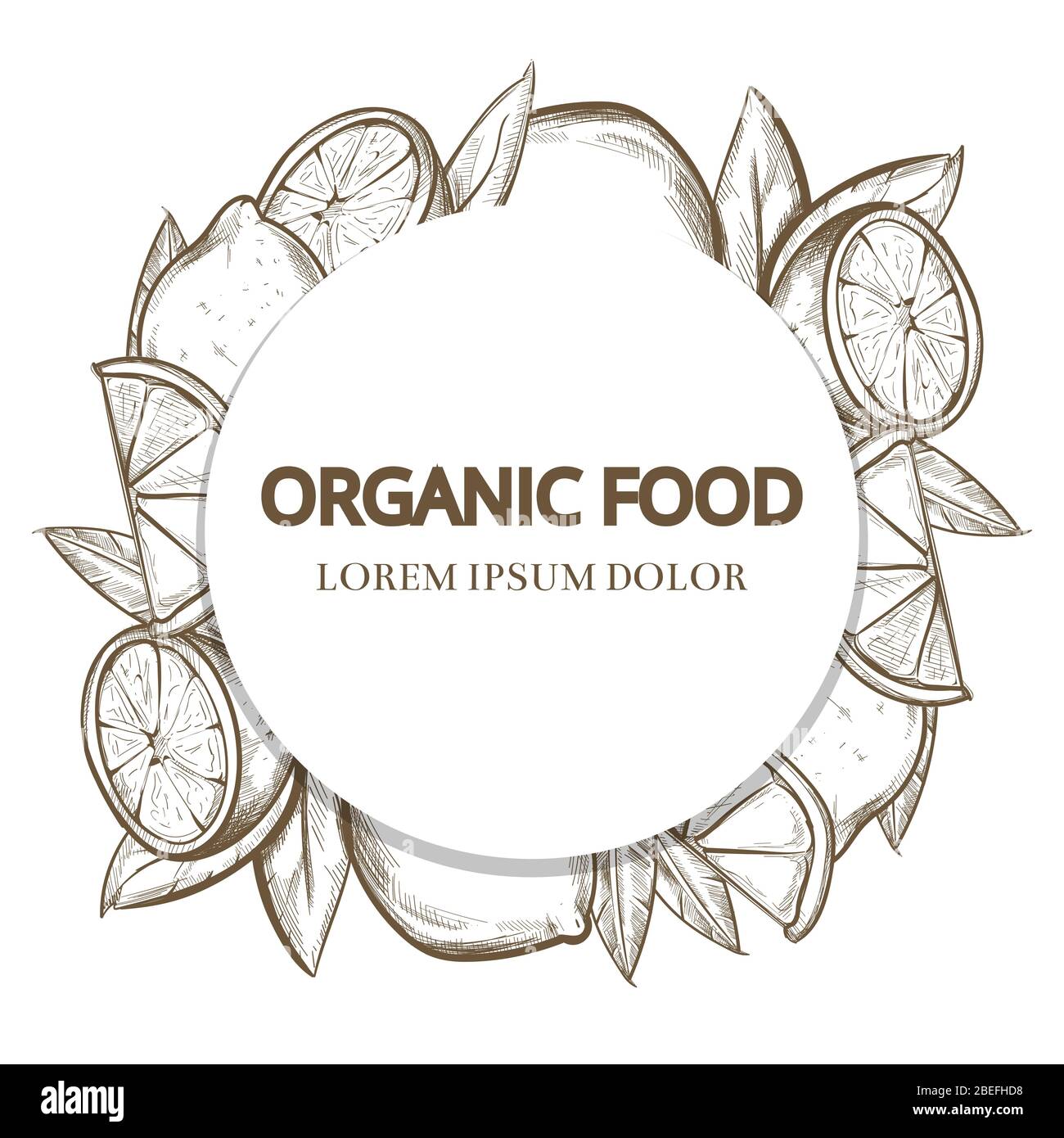 Sketch lemons round banner - organic food banner poster. Vector ...