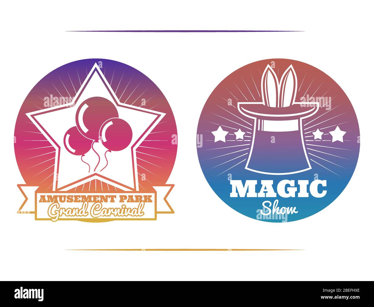 Magic show and amusement park colorful emblems and badge. Vector ...