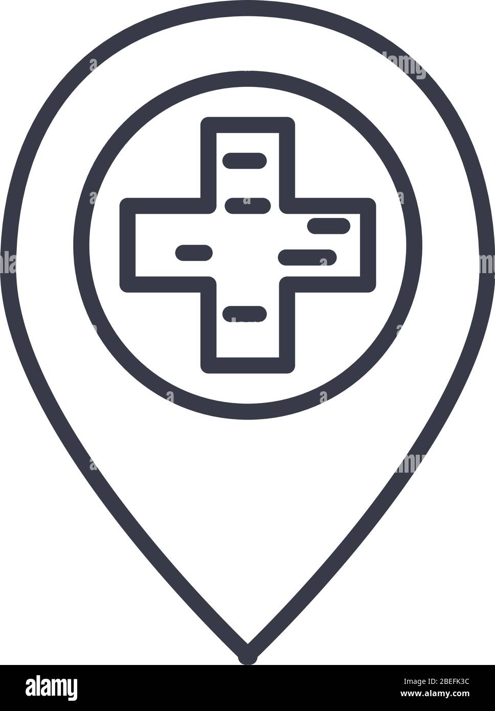Location Pin With Medical Cross Icon Over White Background Line Style Vector Illustration