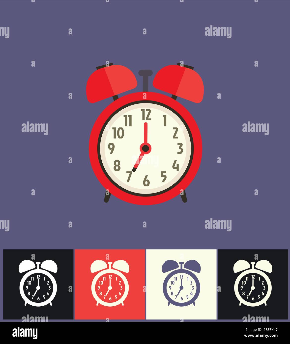 Clock icon. Flat vector illustration on different colored backgrounds ...