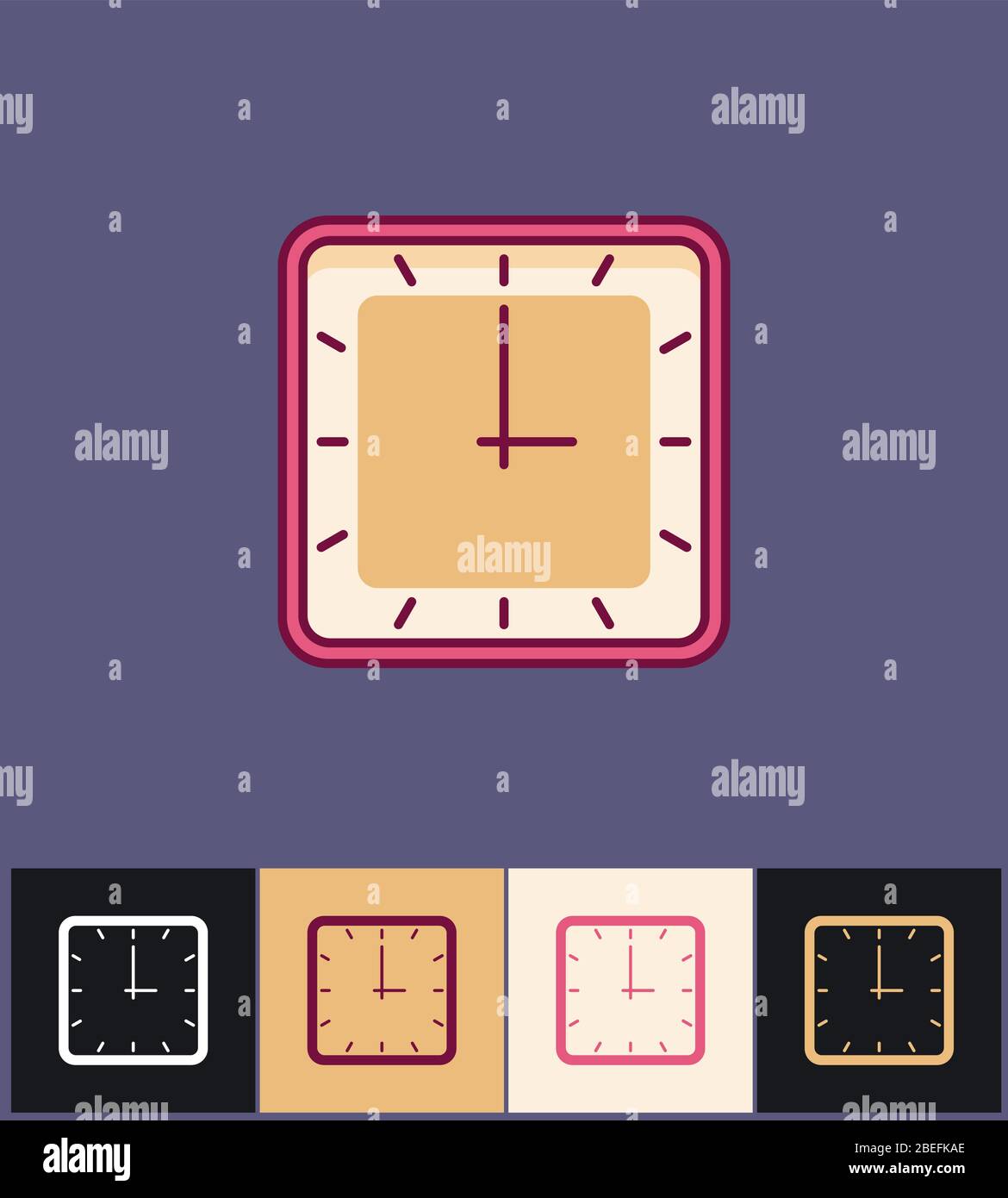 Clock icon. Flat vector illustration on different colored backgrounds ...