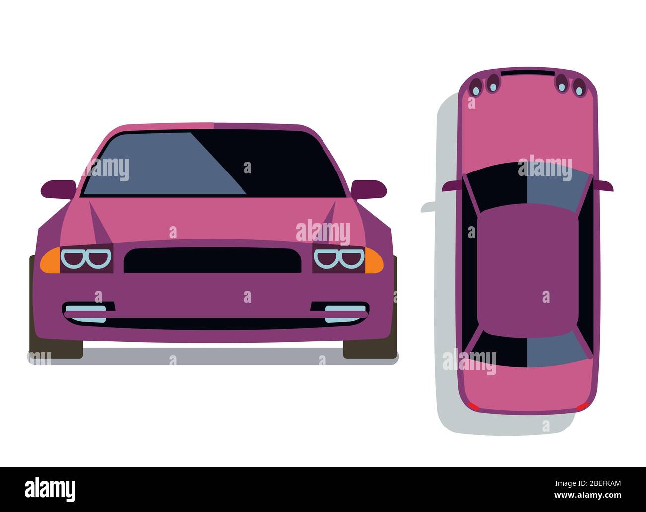 Vector flat-style cars in different views. Lilac car front illustration ...