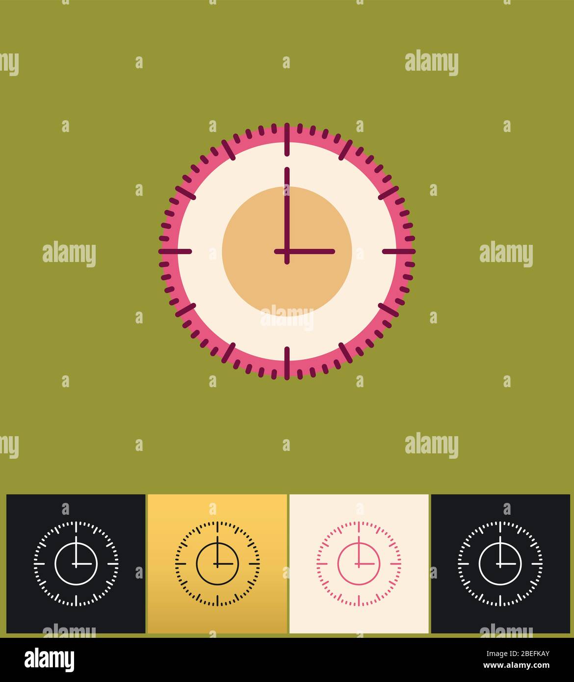 Clock icon. Flat vector illustration on different colored backgrounds ...