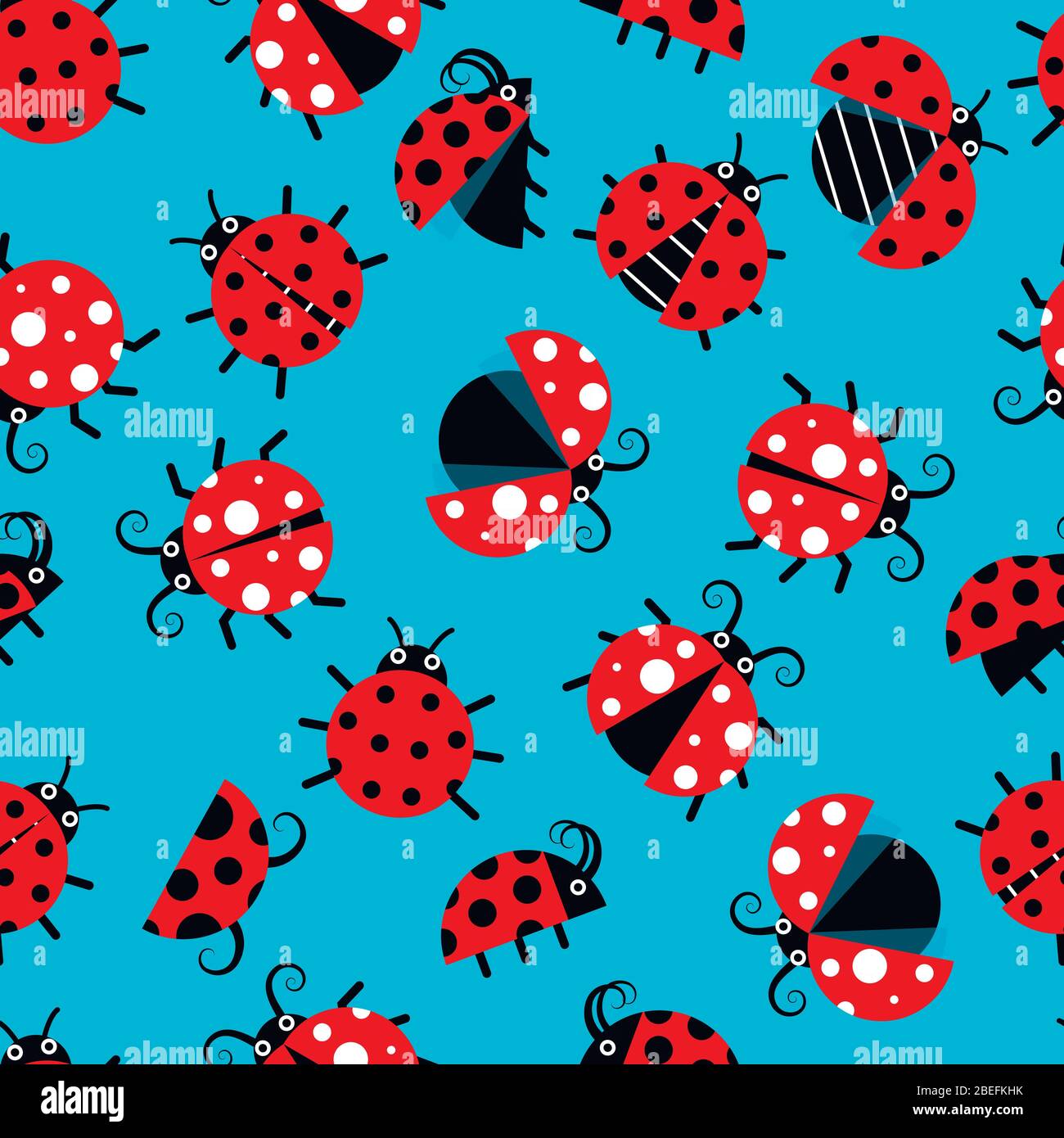 Seamless pattern with ladybugs flat on background. Vector texture ...
