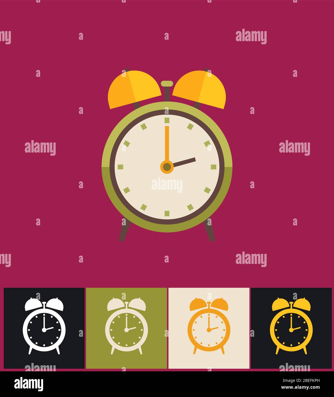 Clock icon. Flat vector illustration on different colored backgrounds ...