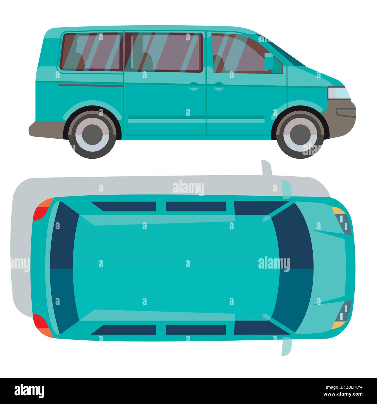 Vector flat-style cars in different views. Blue minivan car ...