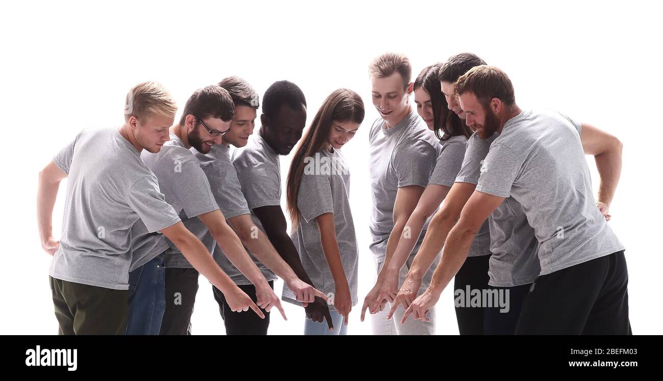 in full growth. group of young people pointing at one point Stock Photo ...