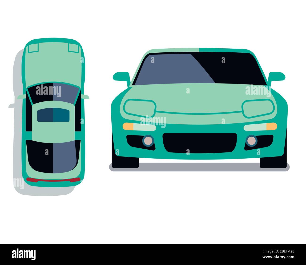 Vector flat-style cars in different views. Turquoise sport car ...