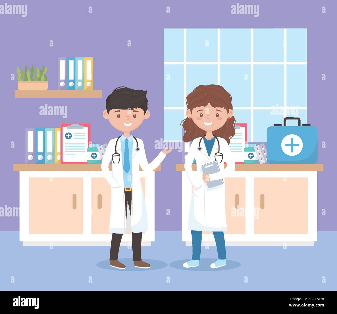 female and male physicians professional staff consultation room ...