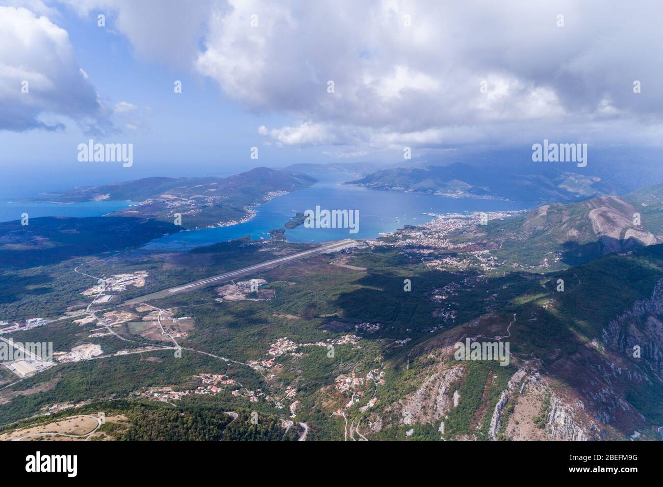 Aerial view on Kator bay and the city of Tivat. Montenegro Stock Photo ...