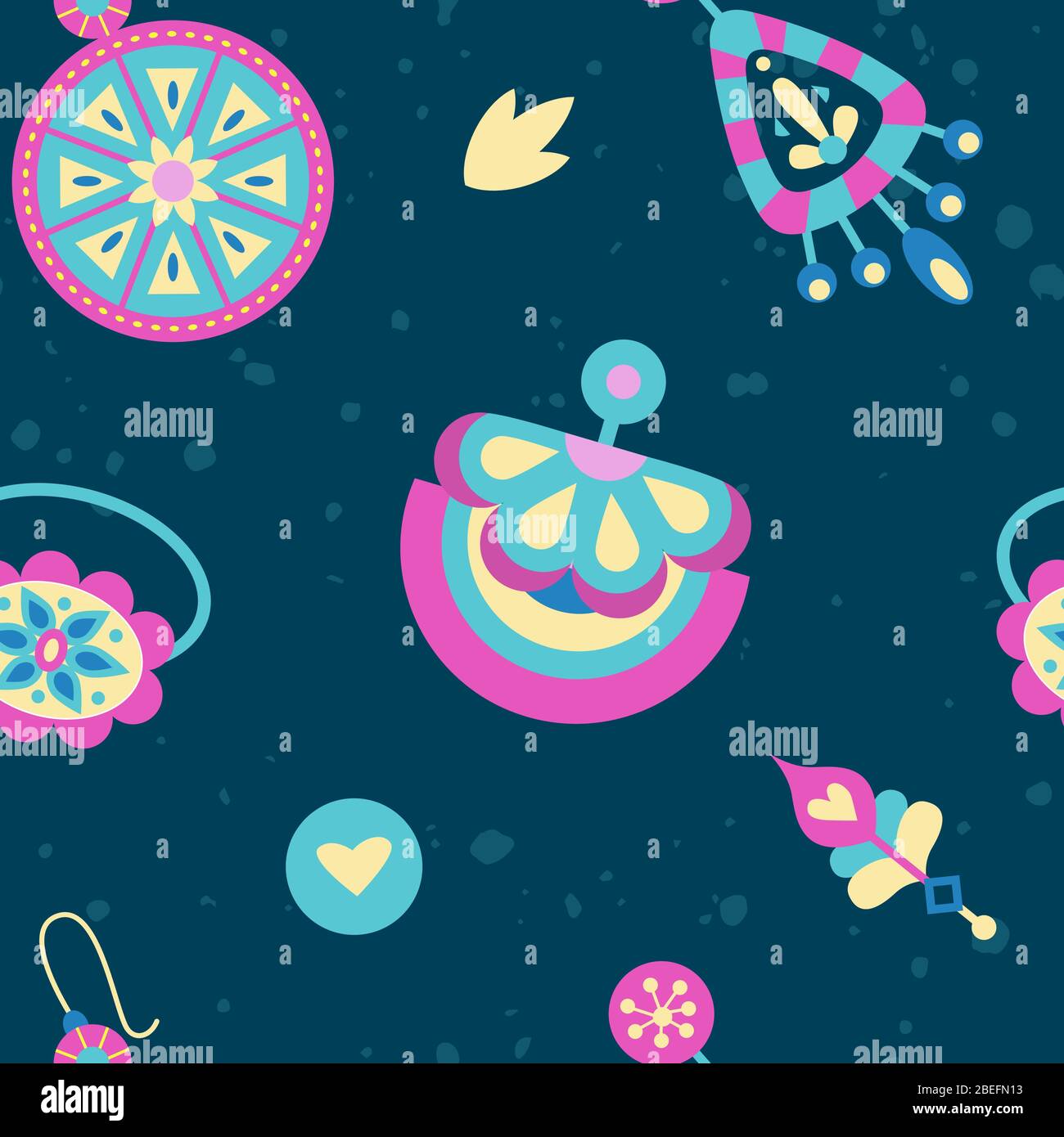 Vector bright seamless pattern with woman's accessories on the dark ...