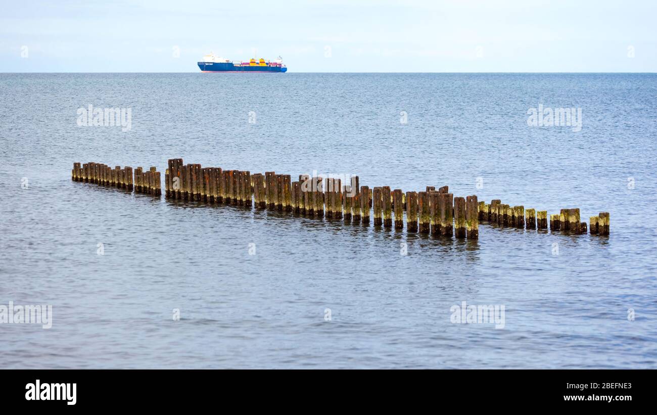 Landscape of sea with iron Breakwater. Black Sea, Poti, Georgia Stock ...