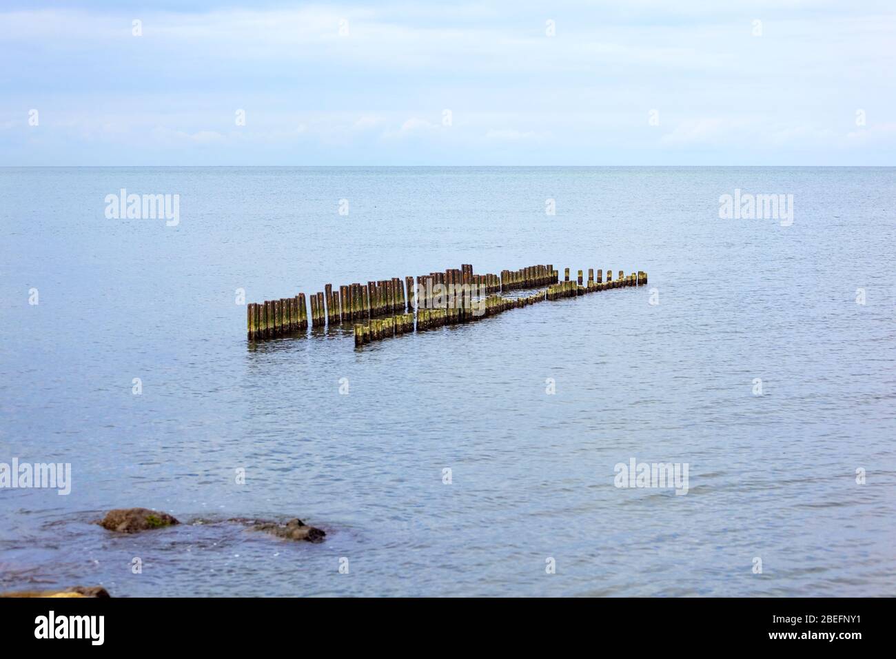 Landscape of sea with iron Breakwater. Black Sea, Poti, Georgia Stock ...