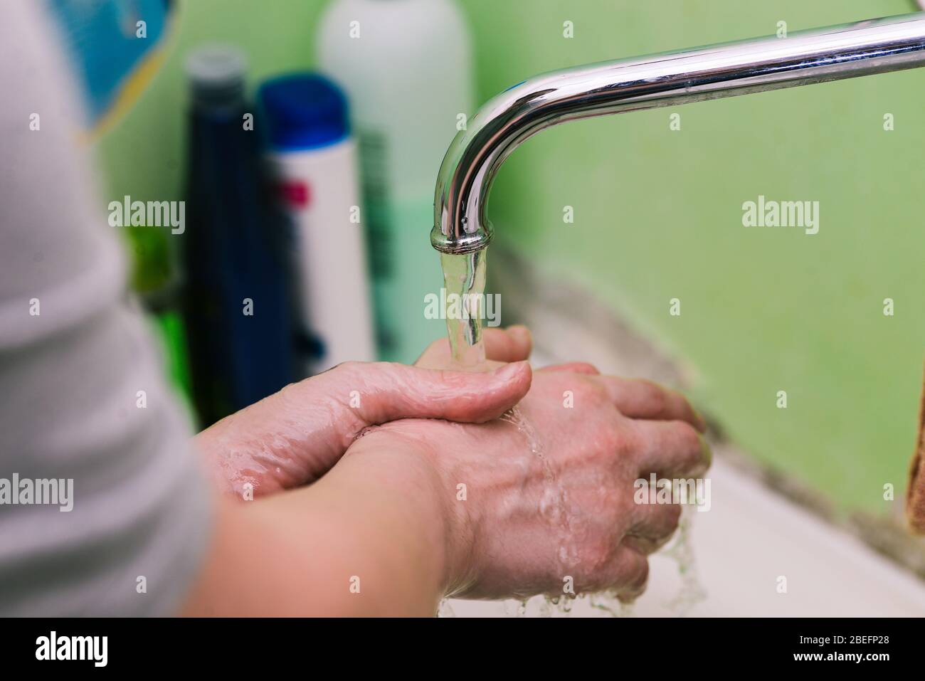 Hand washing with soap. Hygiene concept. Prevent the spread of germs ...