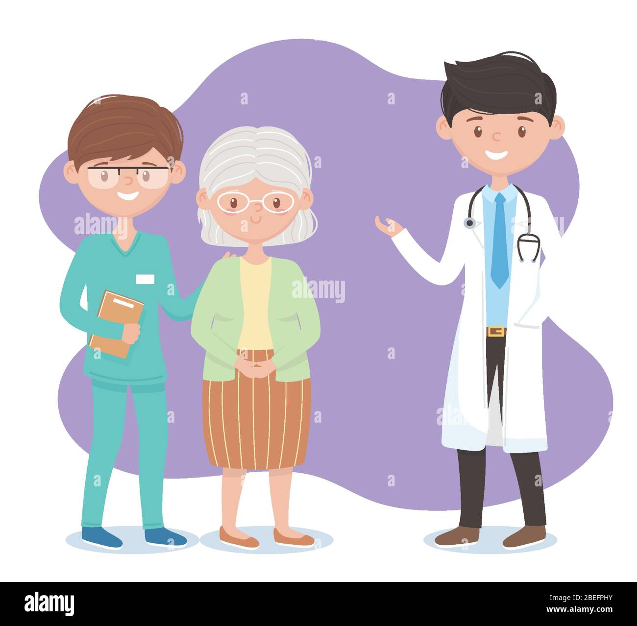 physician nurse and grandmother characters, doctors and elderly people ...