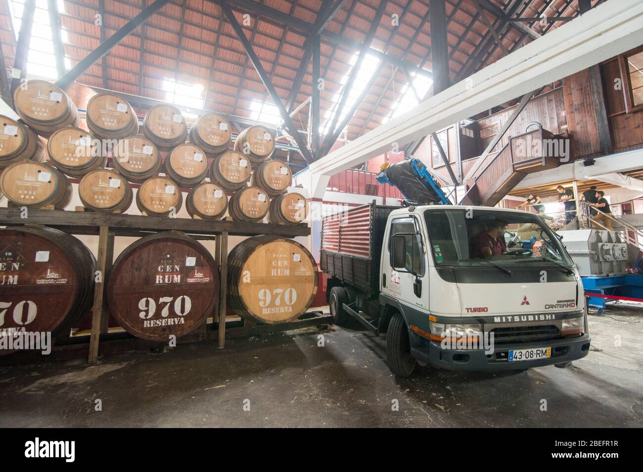 the Rum Factory in Porto da Cruz on the coast at east Madeira on the ...