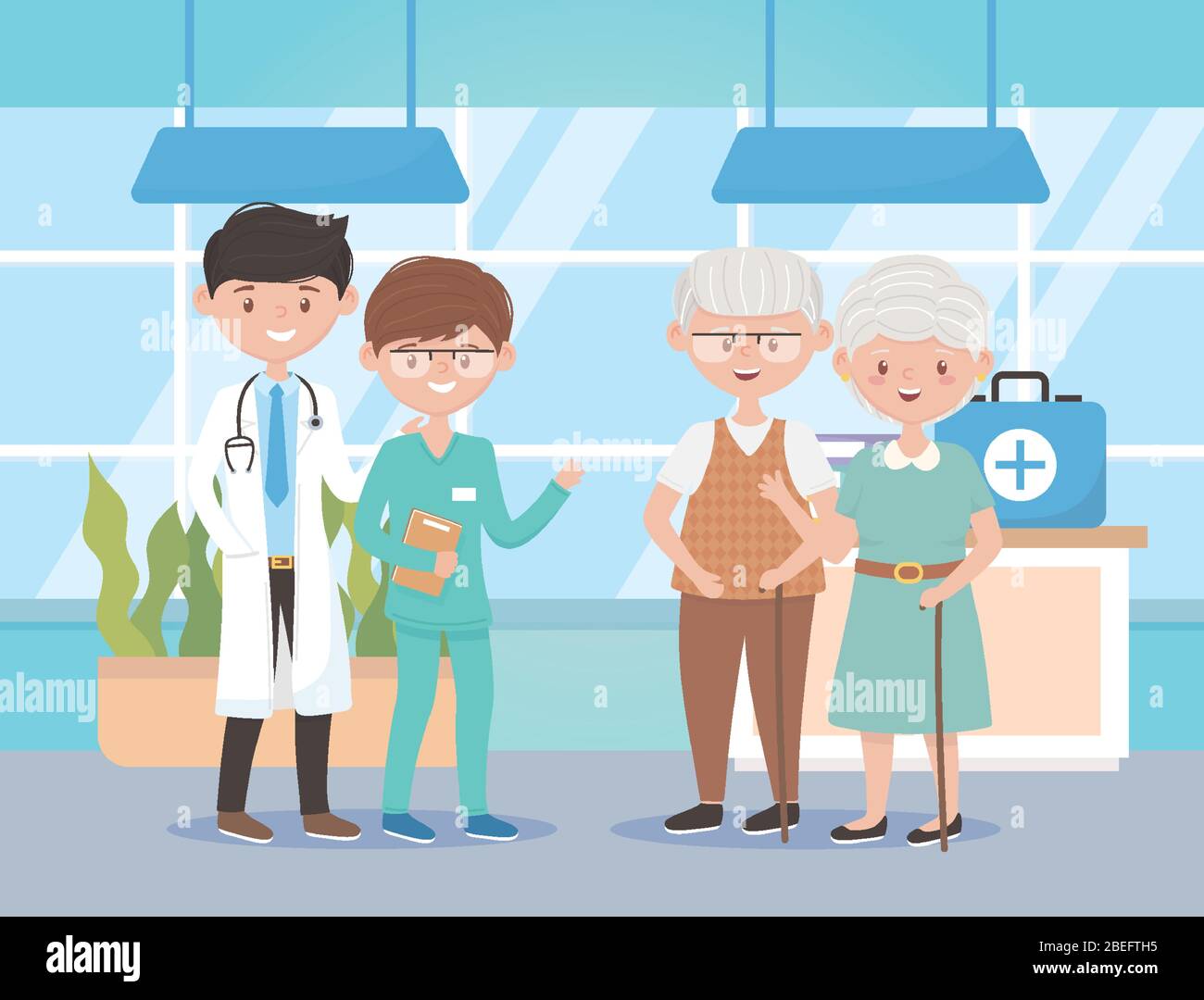 physician nurse and grandparents hosptial, doctors and elderly people ...