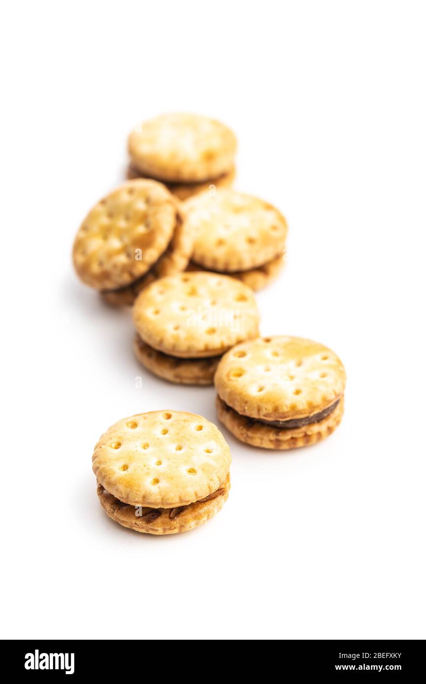 Mini cream sandwich cookies isolated on white background Stock Photo ...