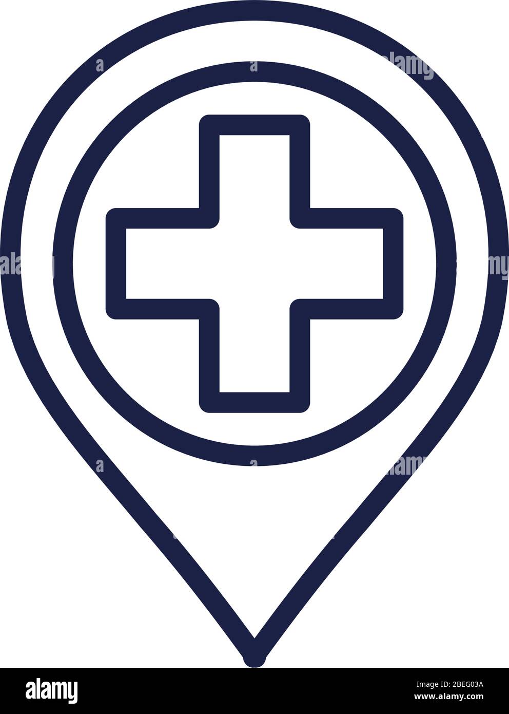 Location Pin With Medical Cross Icon Over White Background Line Style