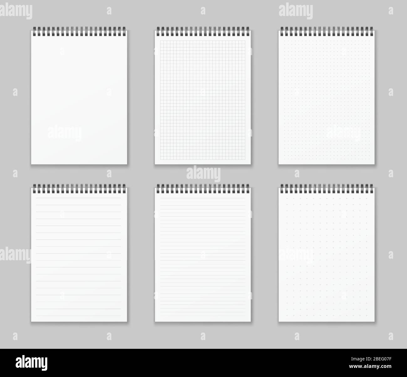 Vector set of realistic and vertical spiral notebooks. Realistic notepads lined and dots paper ...