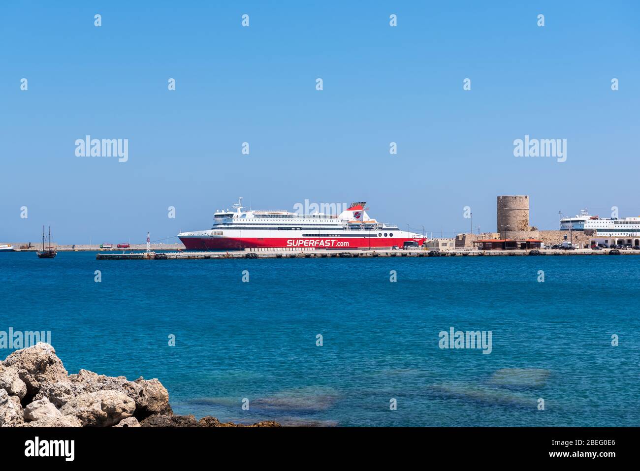 Rhodes, Greece - May 13, 2018: Ferry of Super Fast Ferries docking at ...