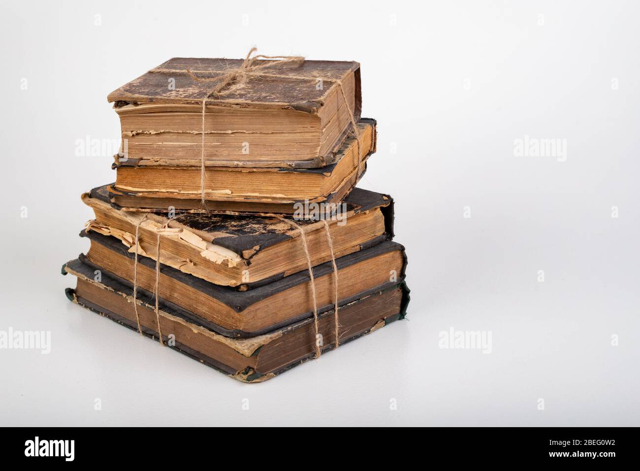 Old books bound with jute twine. Old publications prepared for ...