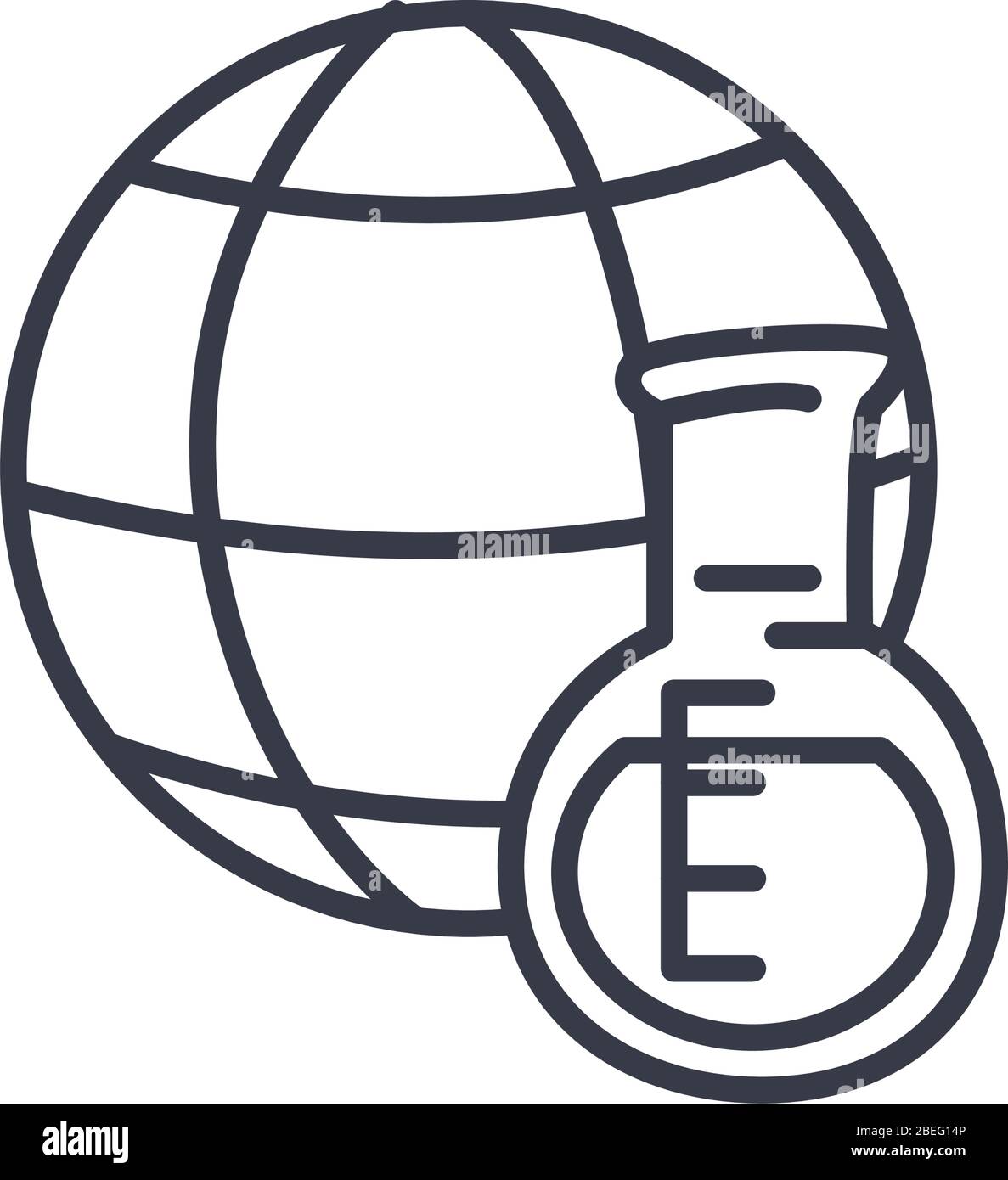 global sphere and chemical flask icon over white background, line style ...