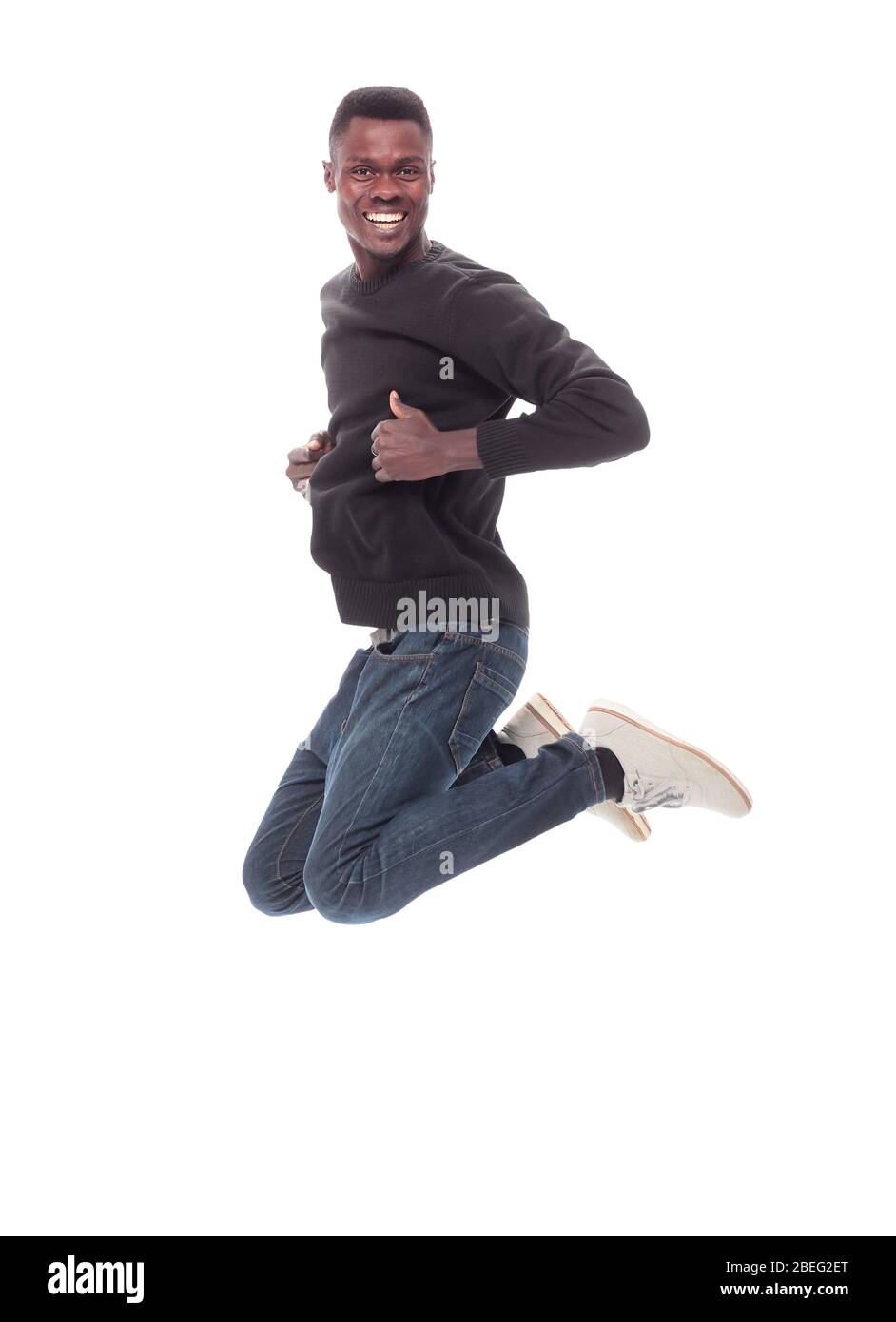 funny guy jumping and giving a thumbs up. isolated on white Stock Photo ...
