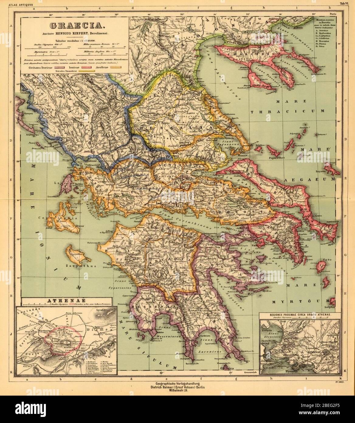 Heinrich Kiepert. Graecia. Athenae. Regiones proximae circa urbem Stock ...